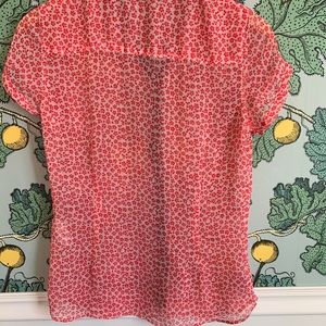 Zara | Tops | Zara Sheer Pink Floral Blouse With Navy Collar | Poshmark